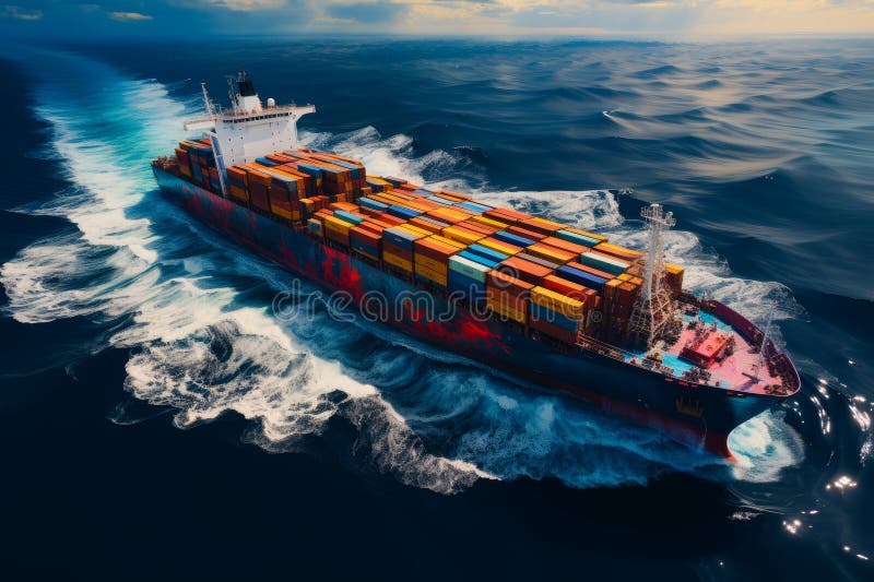 Container Cargo Ship Sailing in the Sea with Beautiful Waves Stock ...