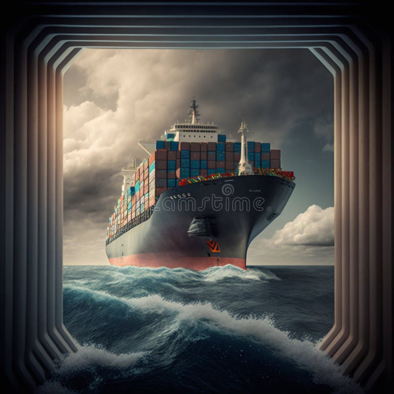 Container Cargo Ship in Sea. Generative Ai Stock Illustration ...