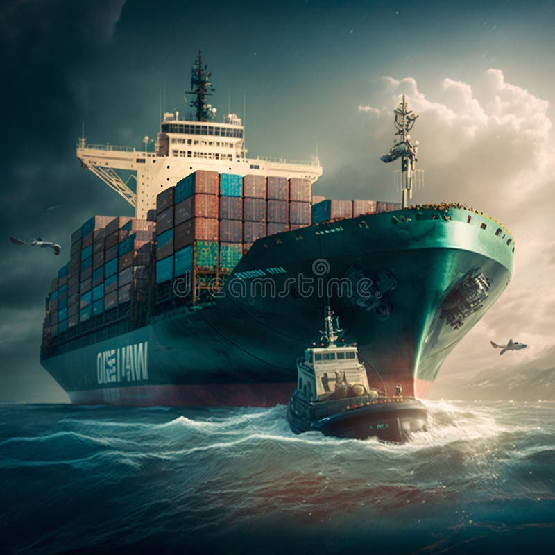 Container Cargo Ship in Sea. Generative Ai Stock Illustration ...