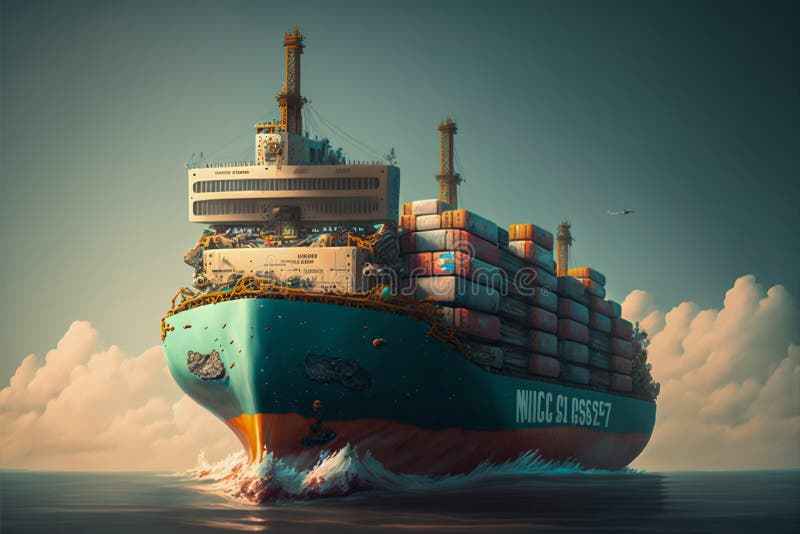 Container Cargo Ship in Sea. Generative Ai Stock Illustration ...