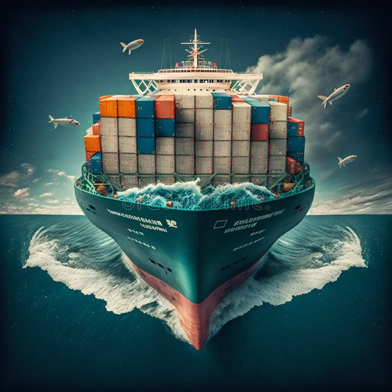 Container Cargo Ship in Sea. Generative Ai Stock Illustration ...