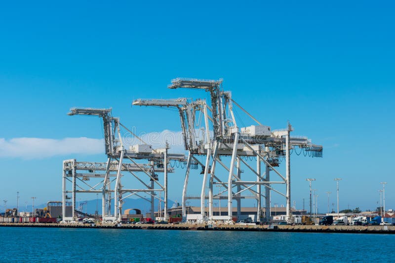 Container Cargo Super-Post Panamax Gantry Cranes Lined Up at Empty Dock ...