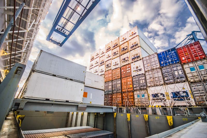 Container Cargo Transfer in Port Terminal Editorial Stock Photo - Image ...