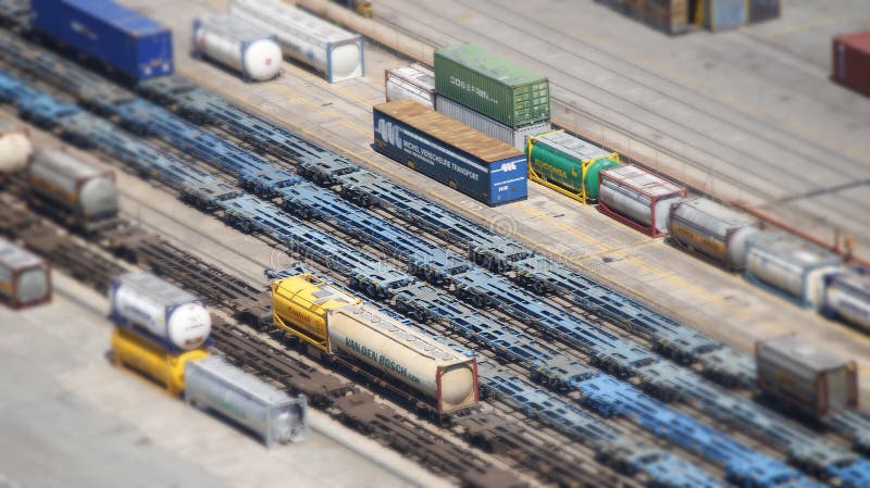 Container cars tiltshift editorial photography. Image of distribution ...