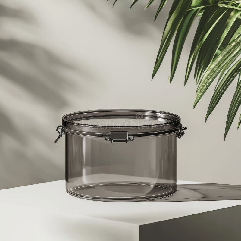 Container with Chain and Lid Made of Silver, Transparent, and Round ...