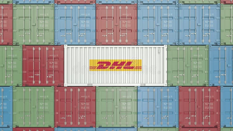 Container with DHL Corporate Logo. Editorial 3D Animation Stock Footage ...