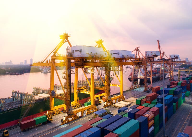 Container, Container Ship in Import Export and Business Logistic, Stock ...