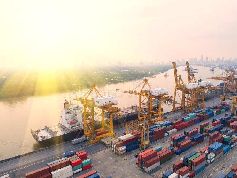 Container, Container Ship in Import Export and Business Logistic, Stock ...