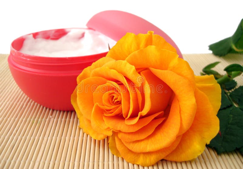Container of Cosmetic Moisturizing Cream with Orange Rose Stock Image ...