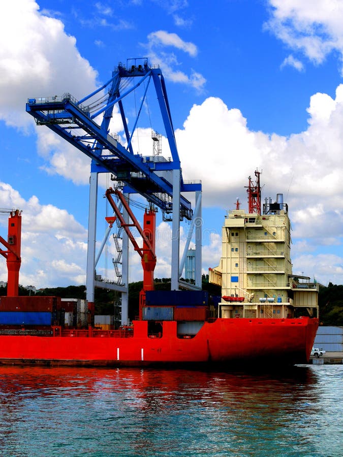 Container Crane Discharging Container Ship Stock Photo - Image of ...