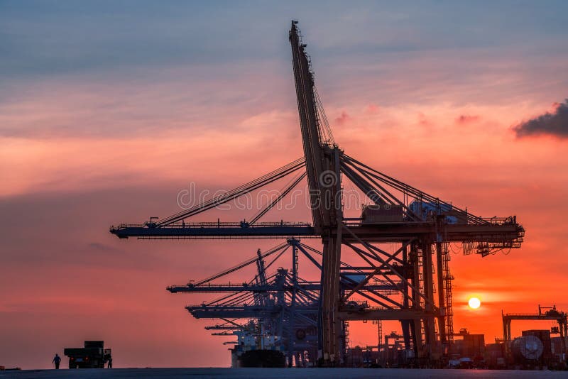 Container Crane Cargo Freight Ship with Working Crane Loading Bridge ...