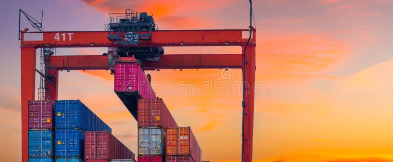 Container Crane Cargo Freight Ship with Working Crane Loading Bridge ...
