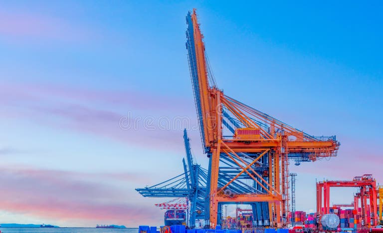 Container Crane Cargo Freight Ship with Working Crane Loading Bridge ...