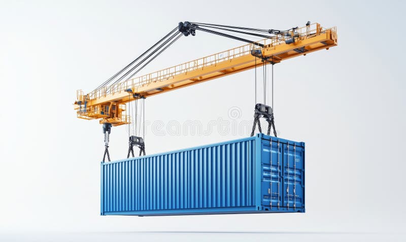 Container Crane Lifting Blue Shipping Container in Industrial Setting ...
