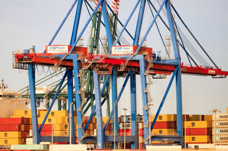 Container Cranes at CSP Spain Terminal in Valencia Port. Editorial ...
