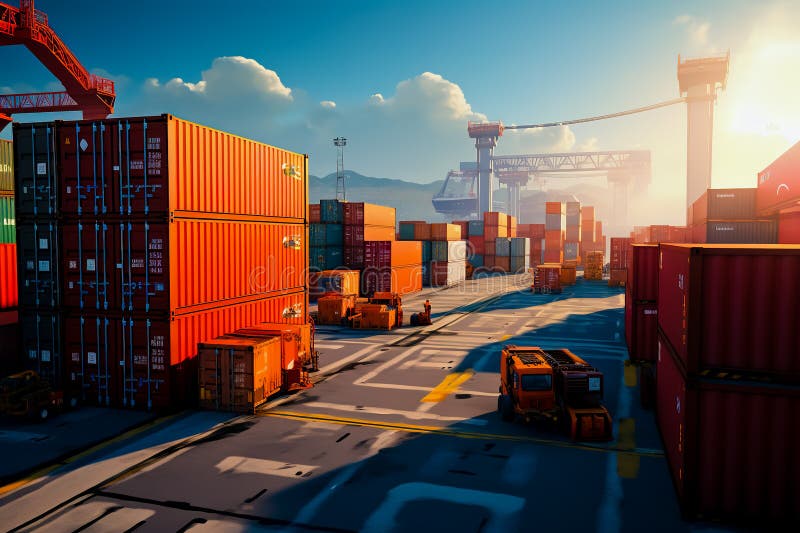 Container Depot at the Seaport. Generative AI Stock Illustration ...