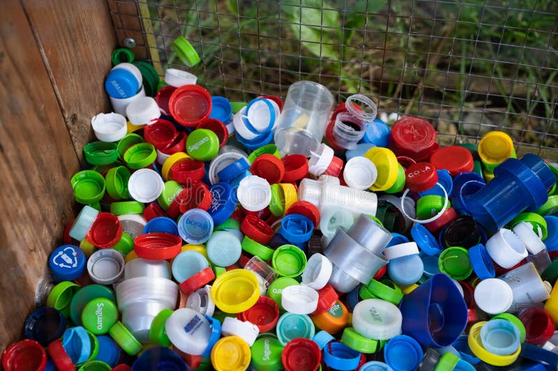 A Container Designed for Collecting Plastic Bottle Caps. Stock Photo ...