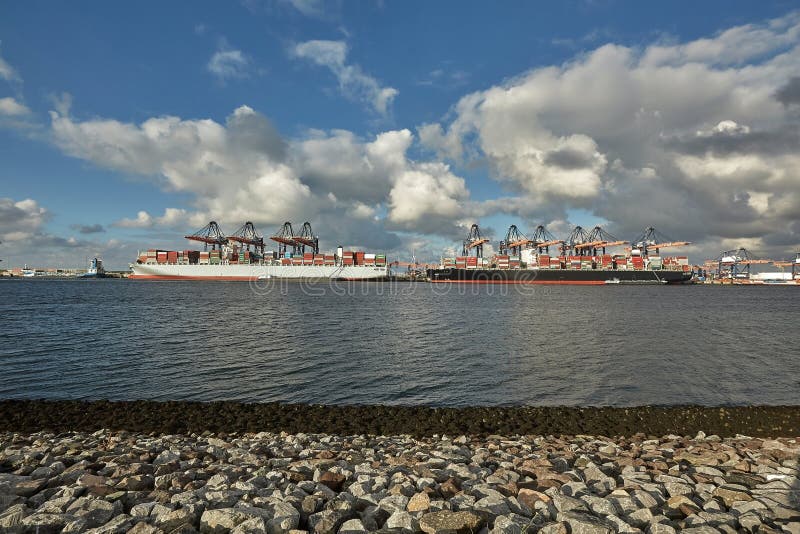 Container Dock in Rotterdam, Cargo Ships Stock Image - Image of ...