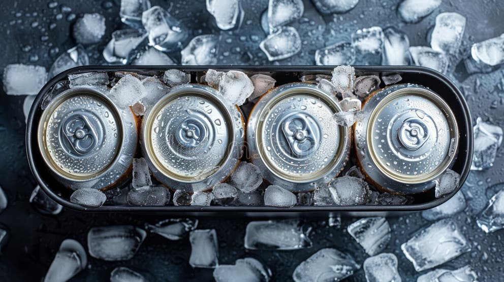Container Filled with Ice with White Tin Cans Inside Stock Image ...