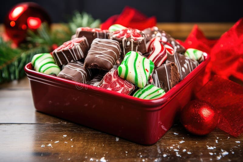 Container Filled with Leftover Candy Canes and Christmas Chocolates ...
