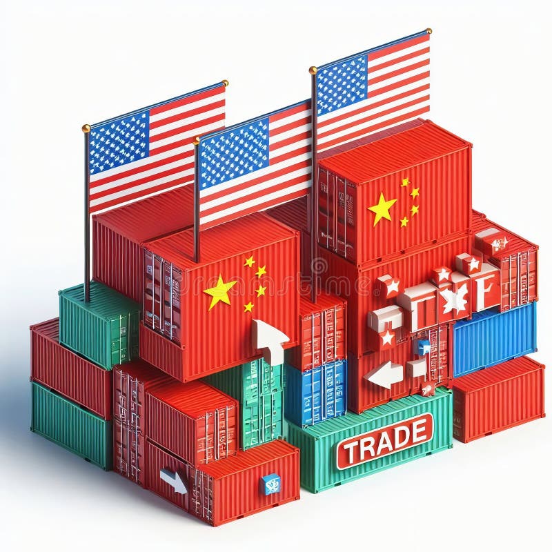 Container with the Flags of the USA and China. â€œTRADEâ€ Symbolizes ...