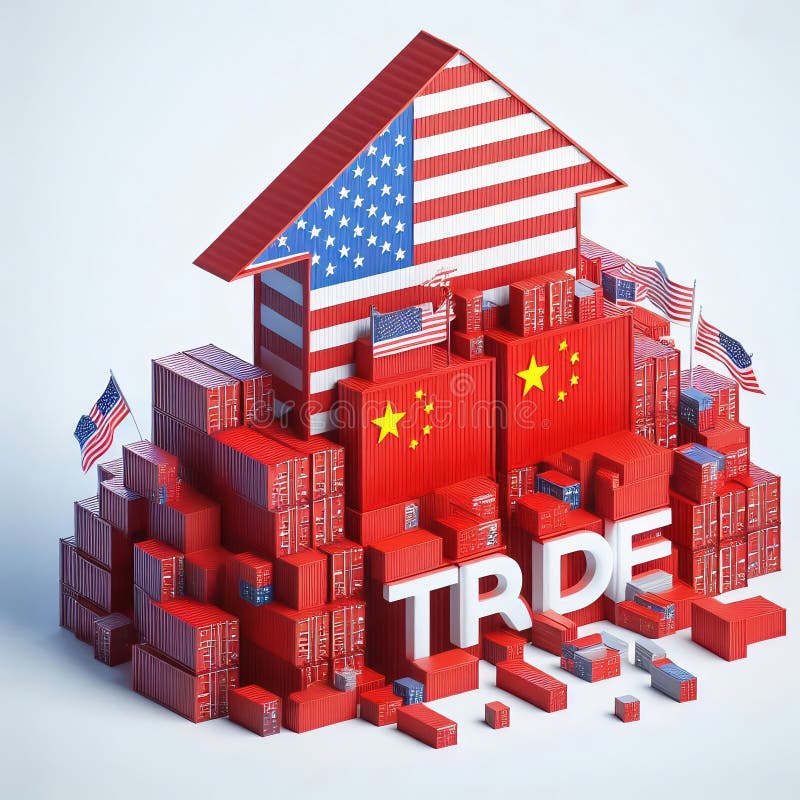 Container with the Flags of the USA and China. â€œTRADEâ€ Symbolizes ...