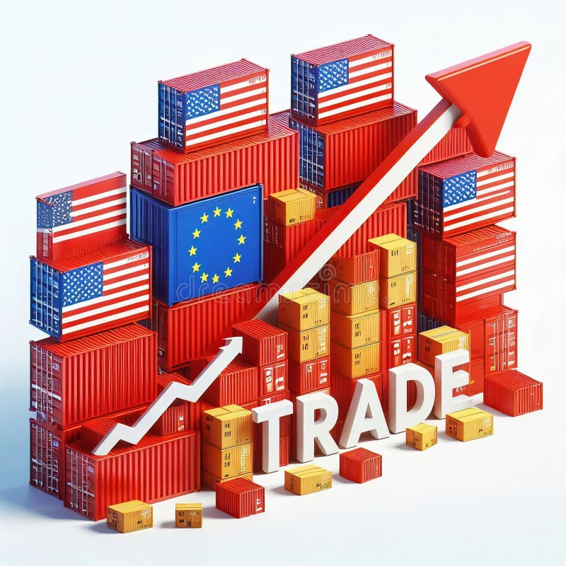 Container with the Flags of the USA and the EU. â€œTRADEâ€ Symbolizes ...