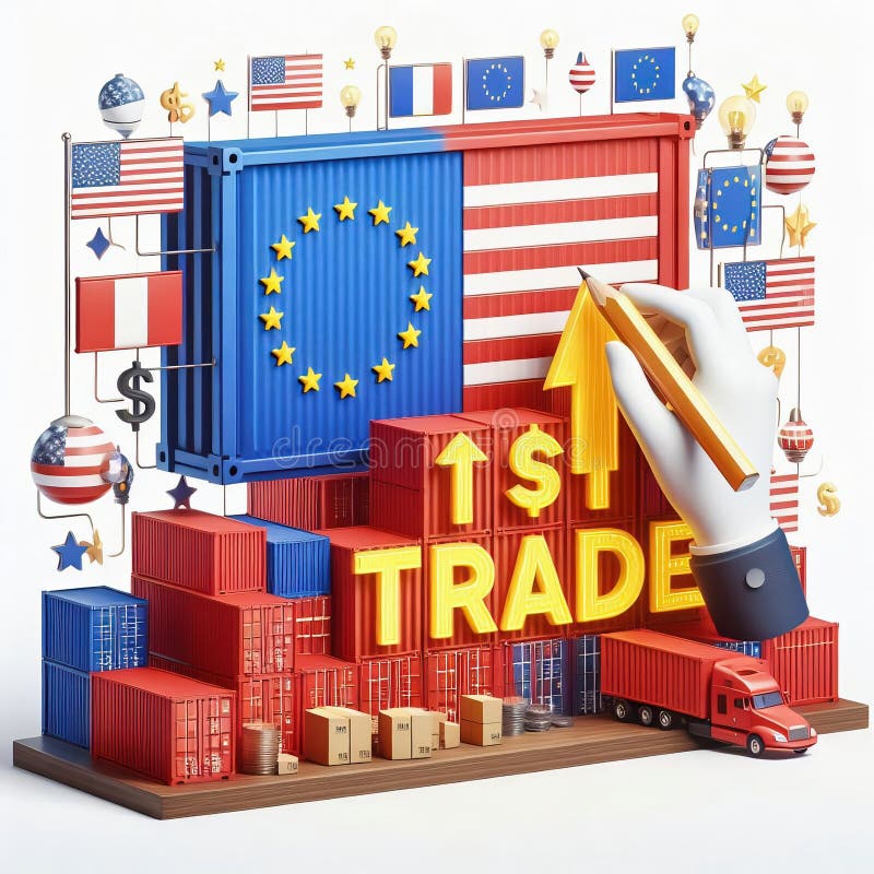Container with the Flags of the USA and the EU. â€œTRADEâ€ Symbolizes ...