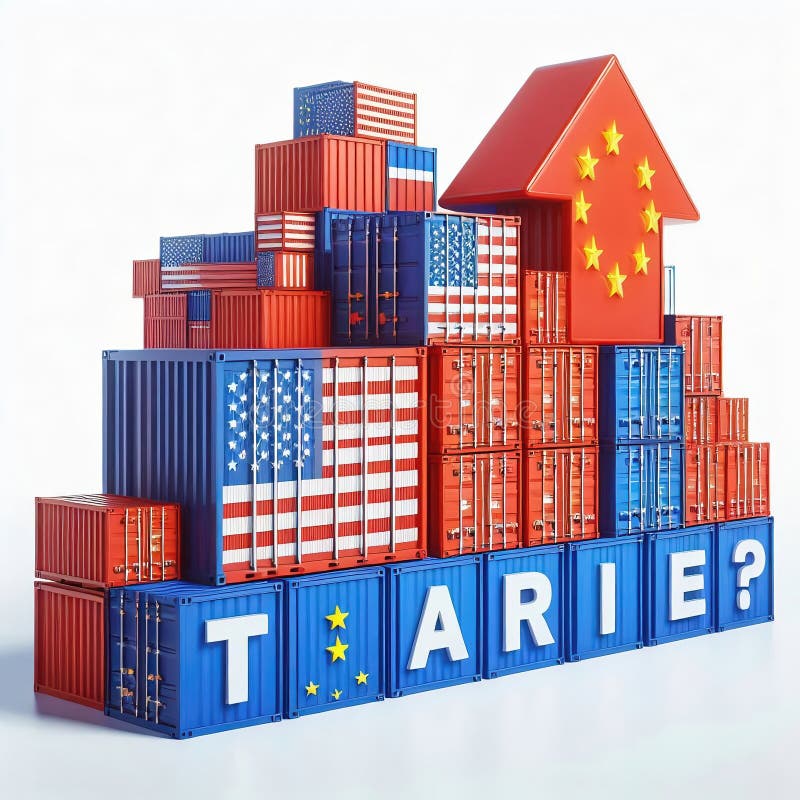 Container with the Flags of the USA and the EU. â€œTRADEâ€ Symbolizes ...