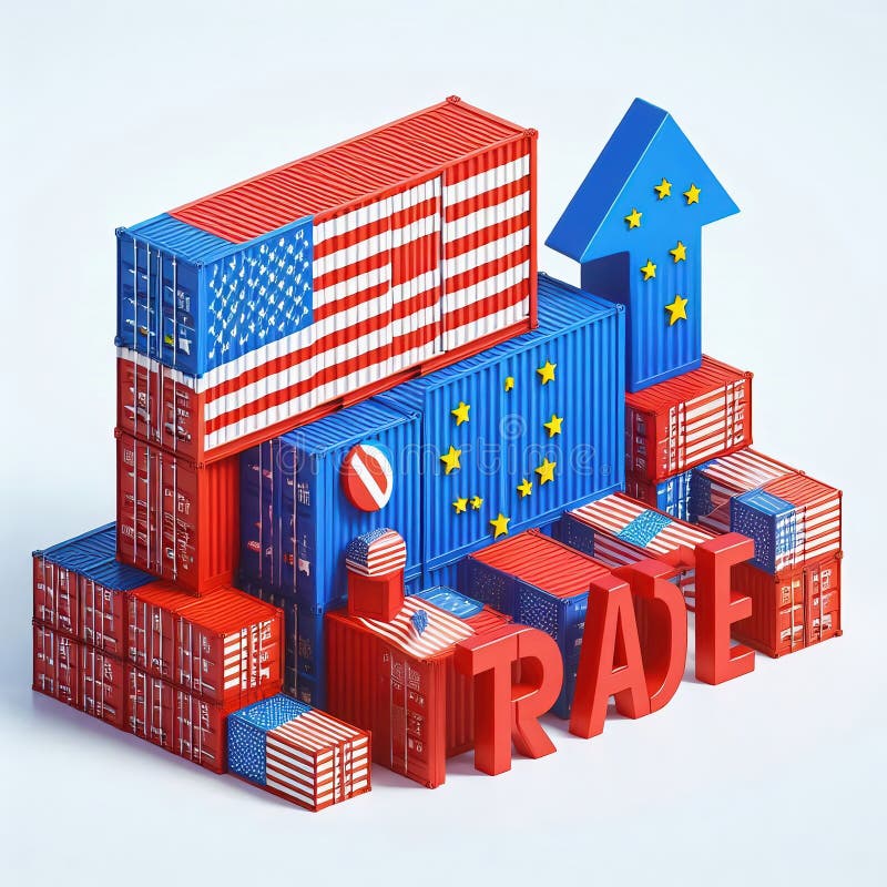 Container with the Flags of the USA and the EU. â€œTRADEâ€ Symbolizes ...