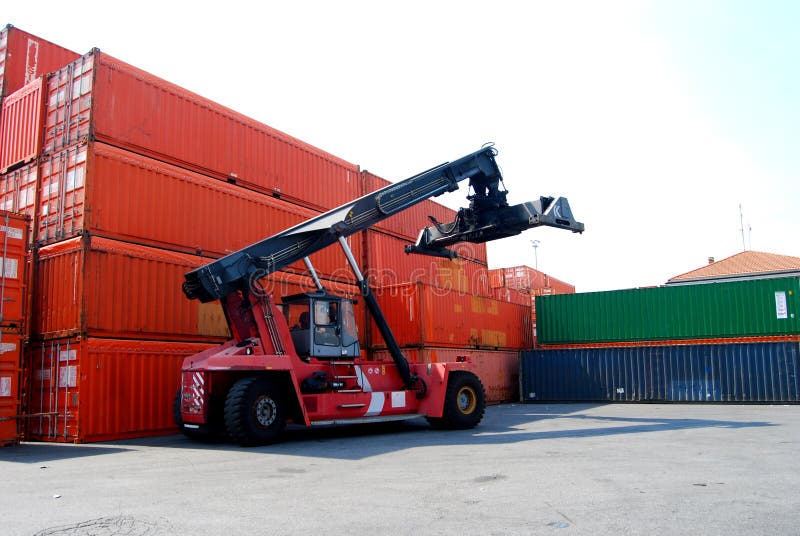 Forklift and Container Port Stock Photo - Image of industrial, metal ...