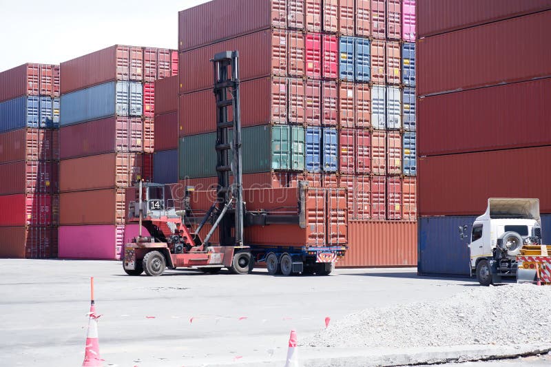 Container Forklift and Containers Piled Up at the Port Editorial Photo ...