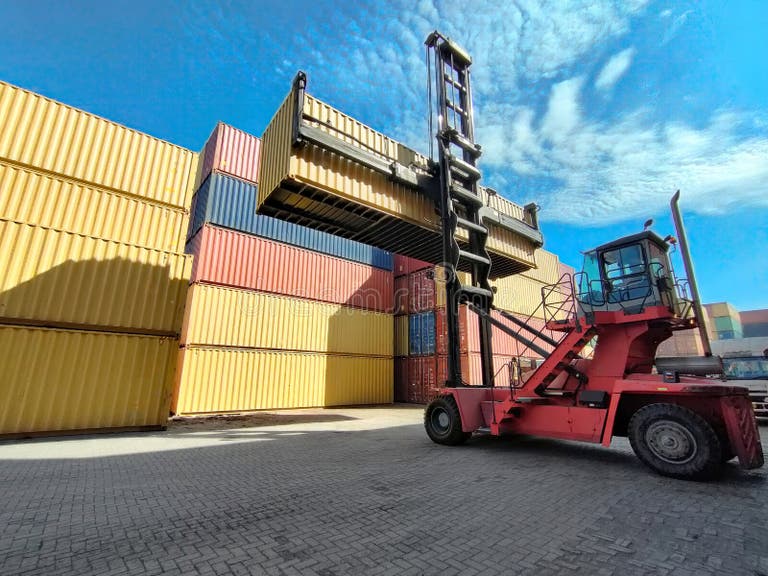 Container-Forklift-side Loader Moving Cargo Containers Stock Image ...