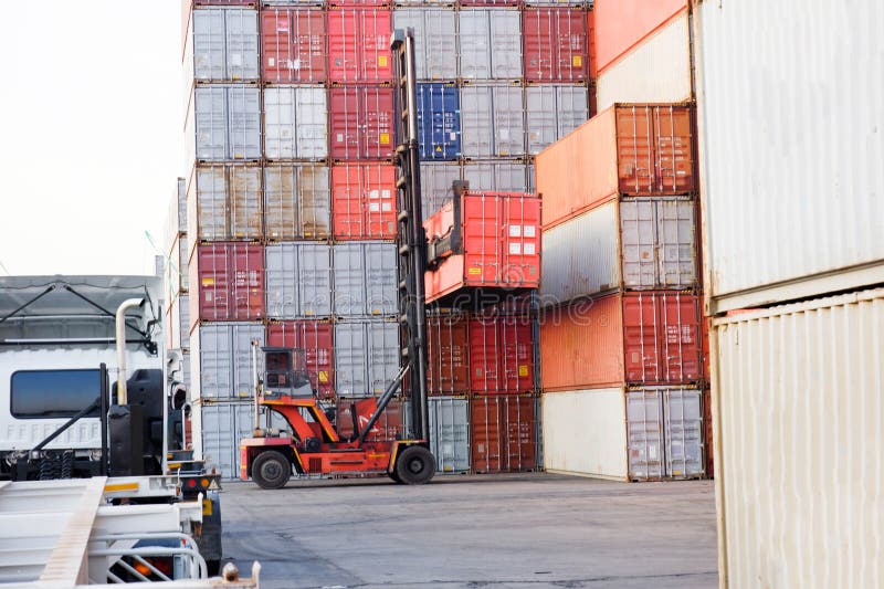 Container Forklift in the Storage Yard Stock Photo - Image of transport ...
