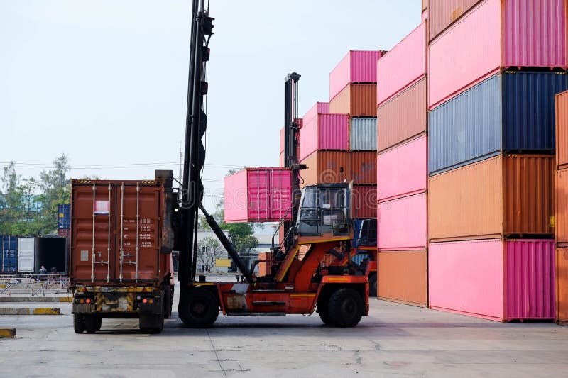 Container Forklift in the Storage Yard Stock Image - Image of asphalt ...
