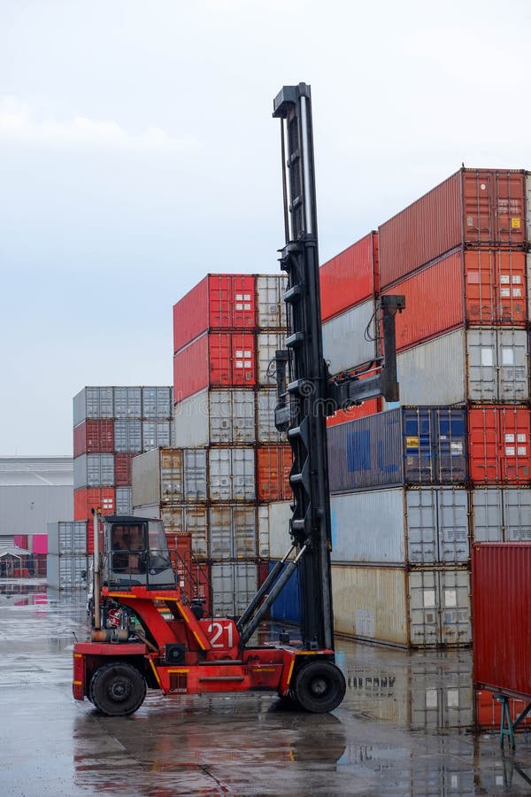 Container Forklift in Storage Yard Perspective of Industry and ...