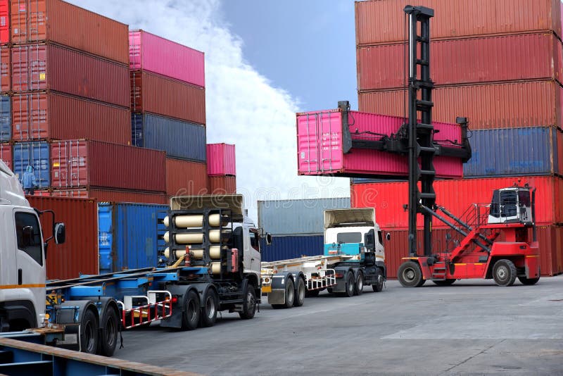 Container Forklift and the Truck is Waiting for the Container. in the ...