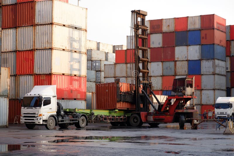 Container Forklift in the Container Yard Stock Photo - Image of cargo ...