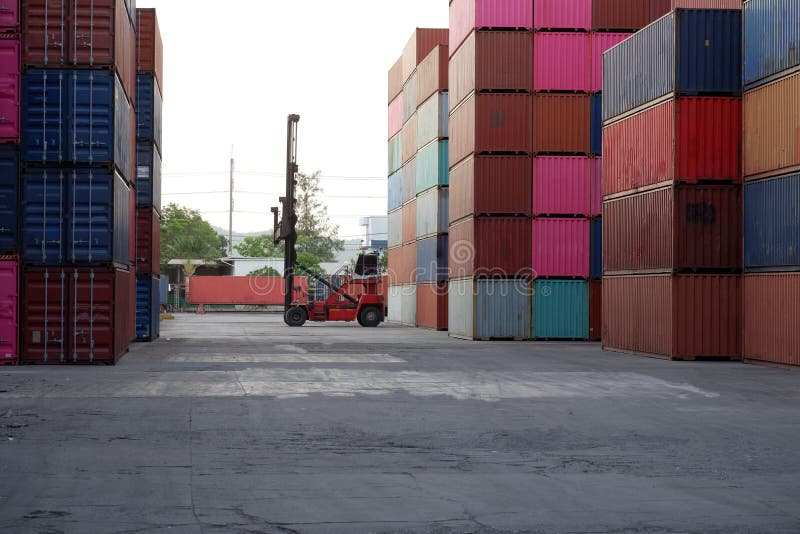 Container Forklift in the Container Yard Industry Perspective Stock ...