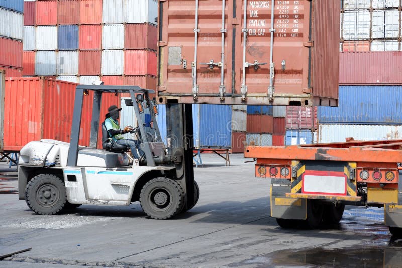 Container Forklift in the Container Yard Stock Photo - Image of ...