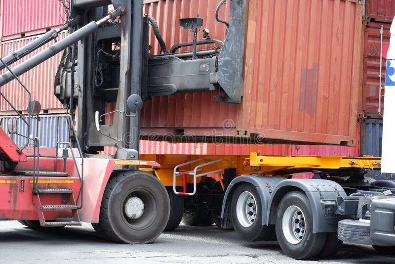 Container Forklift in Container and Truck Yards Stock Image - Image of ...