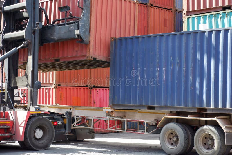 Container Forklift in Container and Truck Yards Stock Image - Image of ...