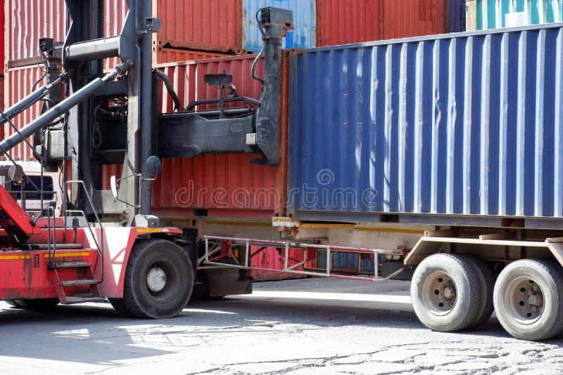 Container Forklift in the Container Yard Stock Image - Image of truck ...