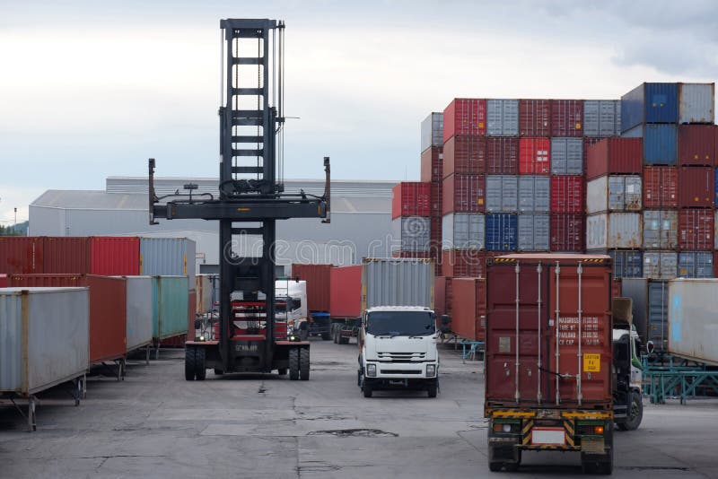 Container Forklift in the Container Yard Stock Photo - Image of ...