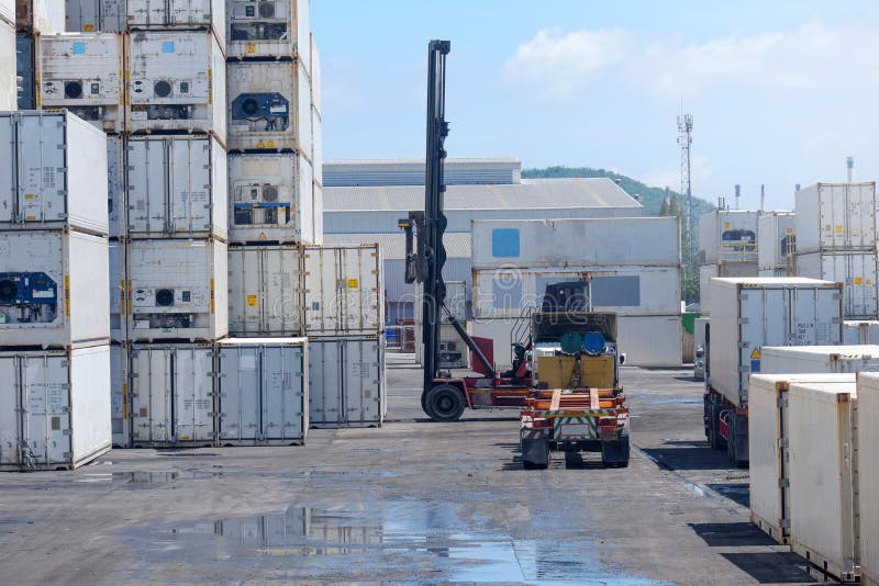 Container Forklift in the Container Yard Stock Photo - Image of trade ...
