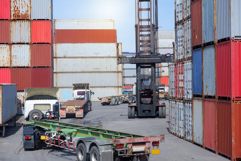 Container Forklift in the Container Yard Stock Photo - Image of heavy ...