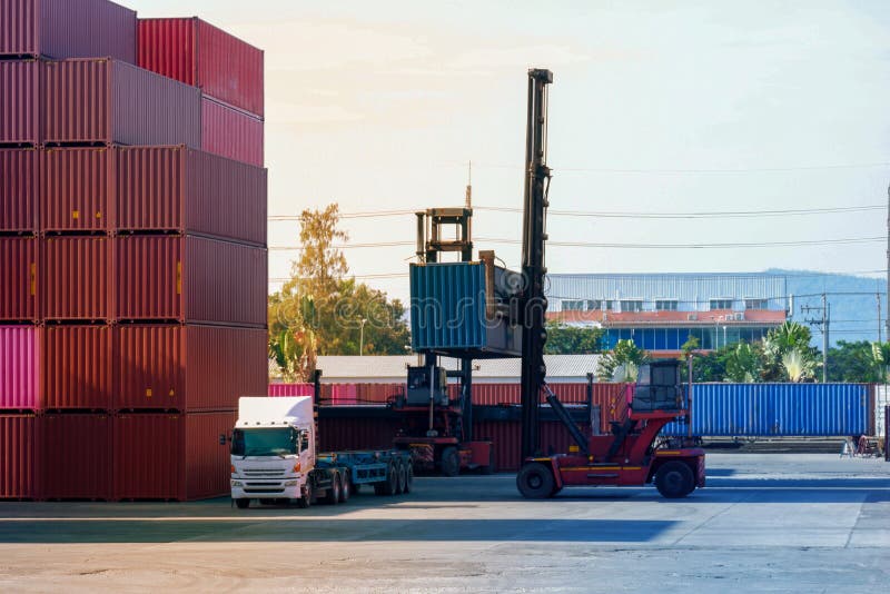 Container Forklifts on the Port International Transport Logistics Stock ...