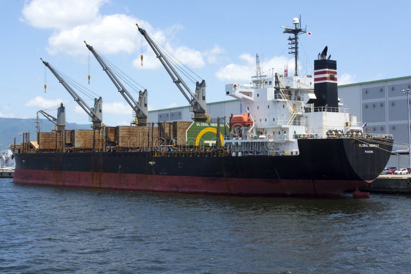 Container Freight Ship at Dock in Port. Editorial Photography - Image ...
