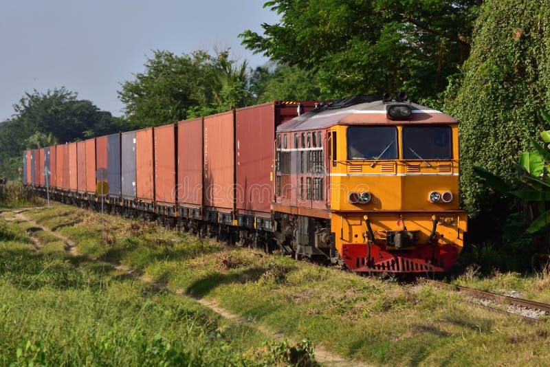 Container Freight-train on the Railway. Stock Photo - Image of fast ...