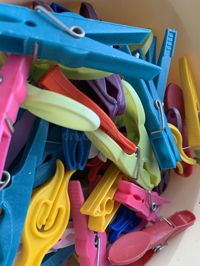Container Full of Plastic Clothes Pegs Used for Laundry Stock Photo ...